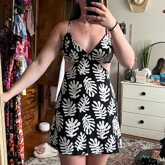Dresses | Tropical Mini Dress With Cutouts And Open Back | Poshmark